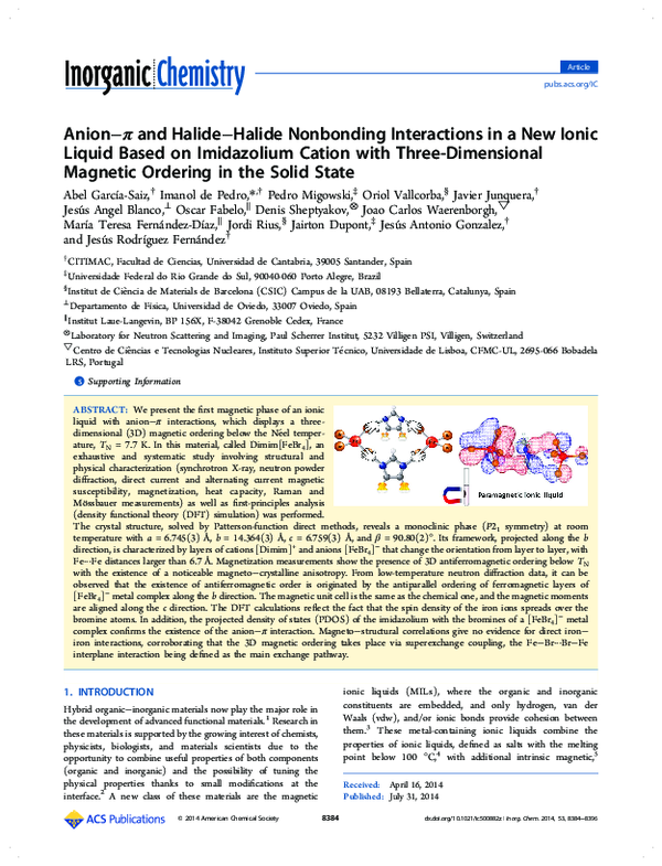(PDF) Anion-π and halide-halide nonbonding interactions in a new ionic liquid based on ...