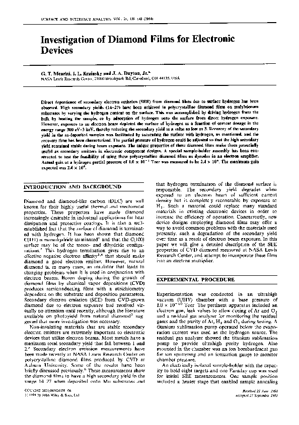 (PDF) Investigation of diamond films for electronic devices