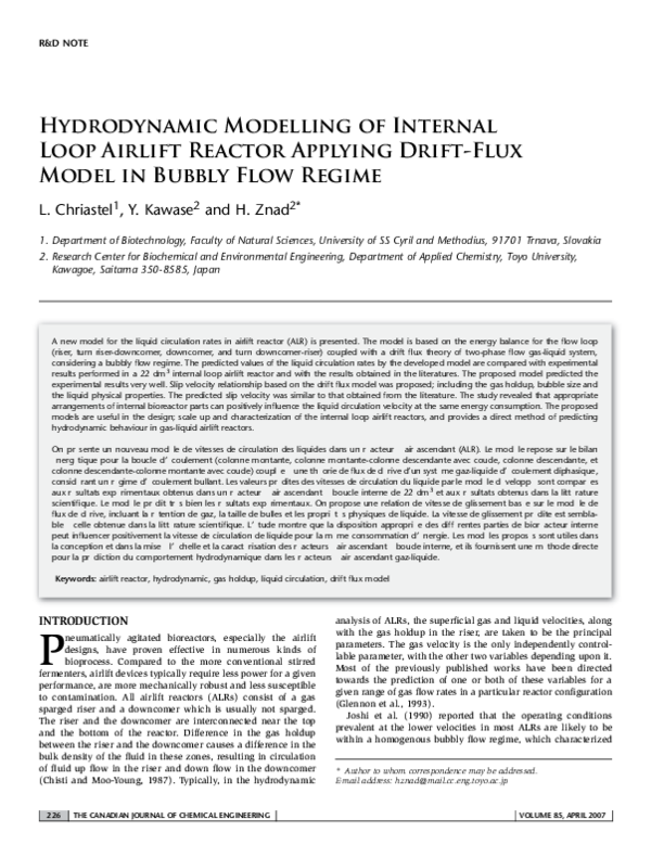 Pdf Hydrodynamic Modelling Of Internal Loop Airlift Reactor Applying Drift Flux Model In