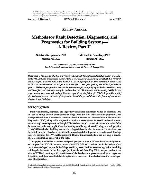 Pdf Methods For Fault Detection Diagnostics And Prognostics For