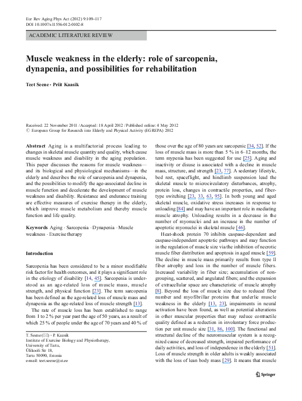 (PDF) Muscle weakness in the elderly: role of sarcopenia, dynapenia ...