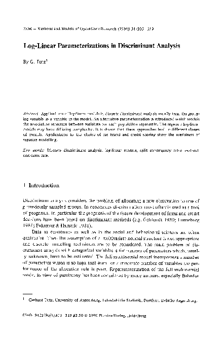 (PDF) Log-linear parameterizations in discriminant analysis