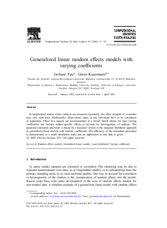 Pdf Generalized Linear Random Effects Models With Varying Coefficients