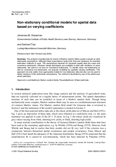 (PDF) Non-Stationary Conditional Models for Spatial Data Based on Varying Coefficients