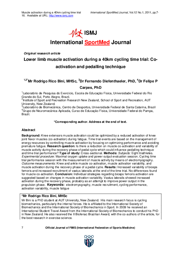 (PDF) Lower limb muscle activation during a 40km cycling time trial: Co ...