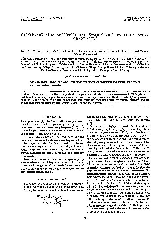 (PDF) Cytotoxic and antibacterial sesquiterpenes from Inula graveolens