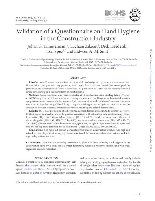 (PDF) Validation of a questionnaire on hand hygiene in the construction ...