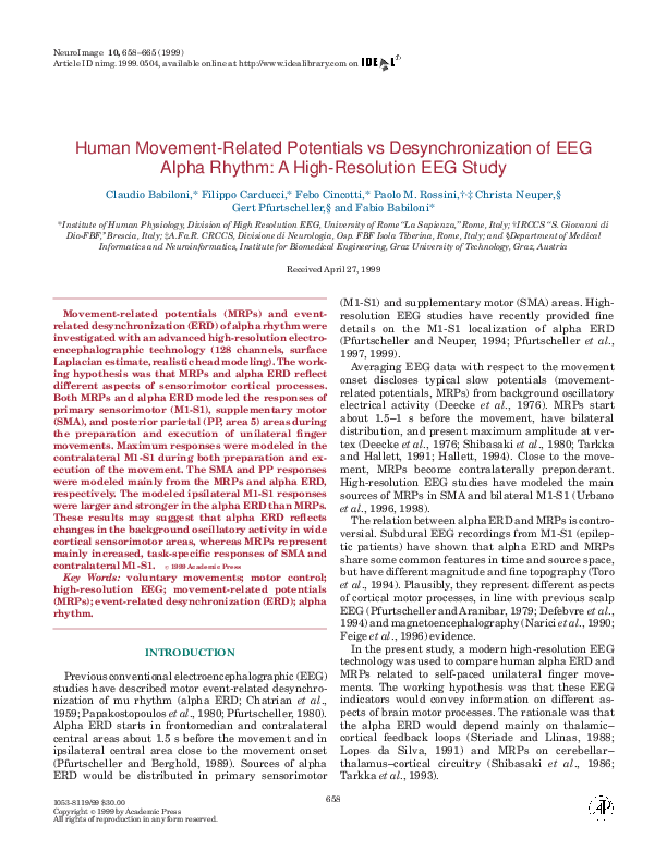 (PDF) Human movement-related potentials vs desynchronization of EEG alpha rhythm: A high ...