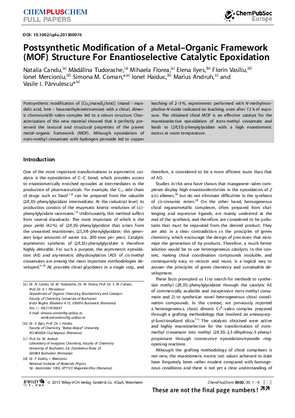 (PDF) Postsynthetic modification of metal–organic frameworks—a progress report