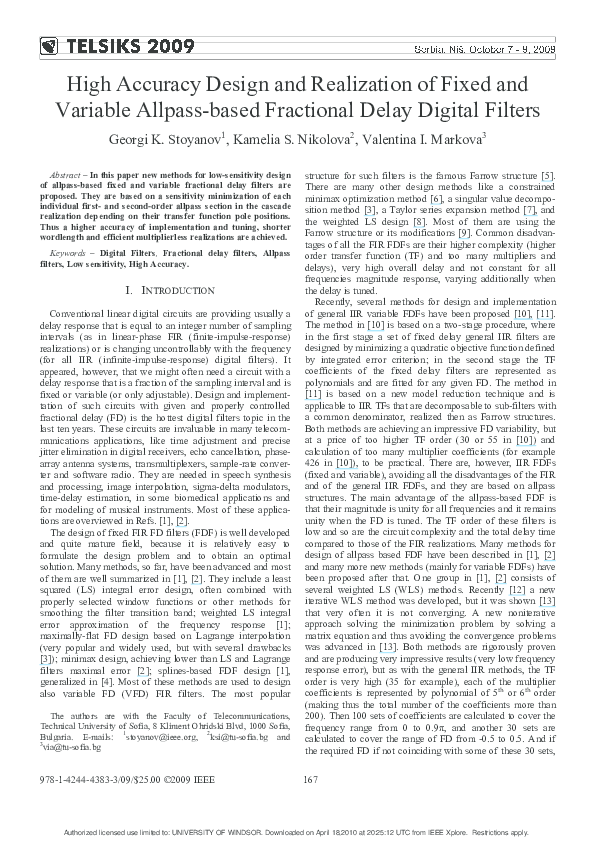 Pdf High Accuracy Design And Realization Of Fixed And Variable Allpass Based Fractional Delay