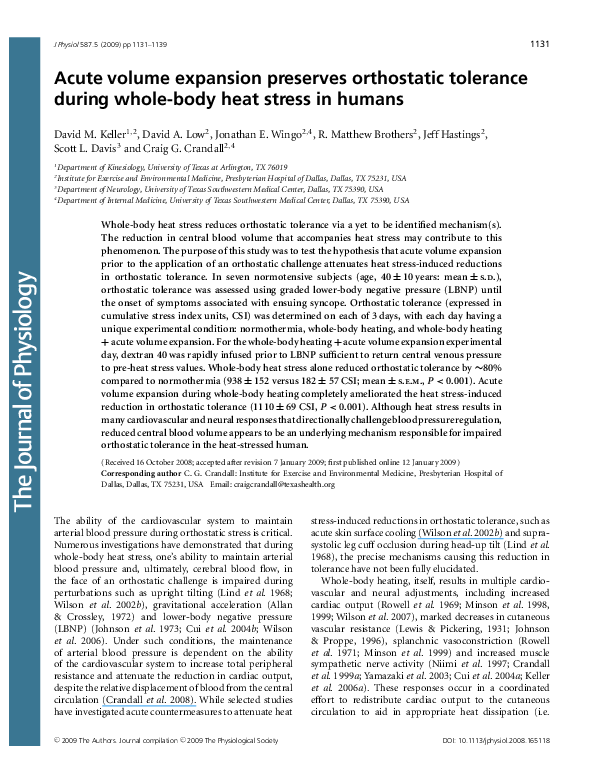 (PDF) Acute volume expansion preserves orthostatic tolerance during ...