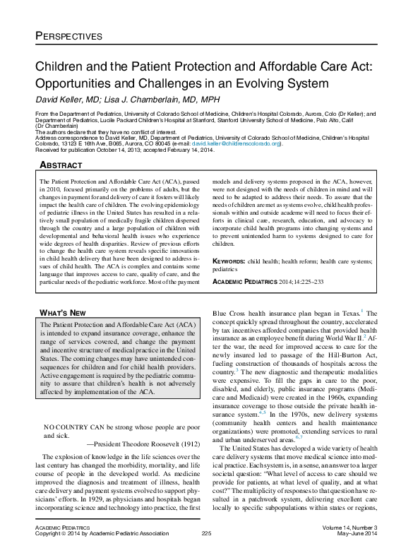 (PDF) Children and the Patient Protection and Affordable Care Act ...