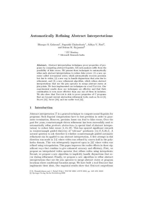 (PDF) Automatically Refining Abstract Interpretations | Supratik Chakraborty - Academia.edu