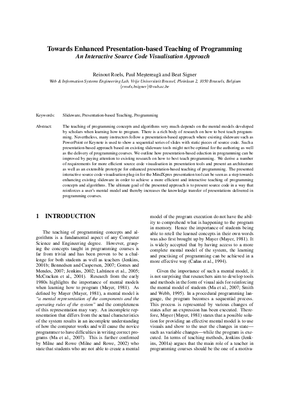 Towards Enhanced Presentation Based Teaching Of Programming An Interactive Source Code