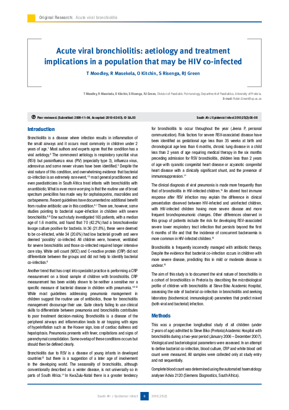 (PDF) Acute viral bronchiolitis: aetiology and treatment implications ...