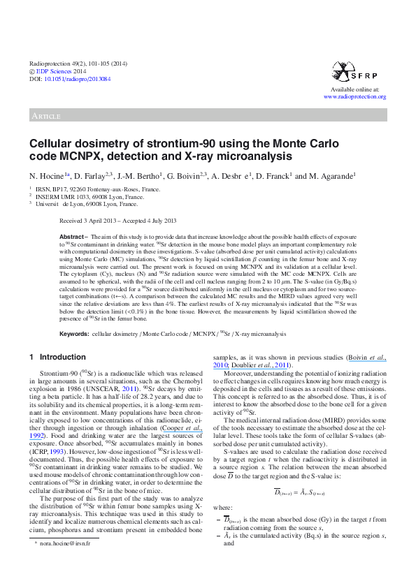 (PDF) Cellular dosimetry of strontium-90 using the Monte Carlo code MCNPX, detection and X-ray ...