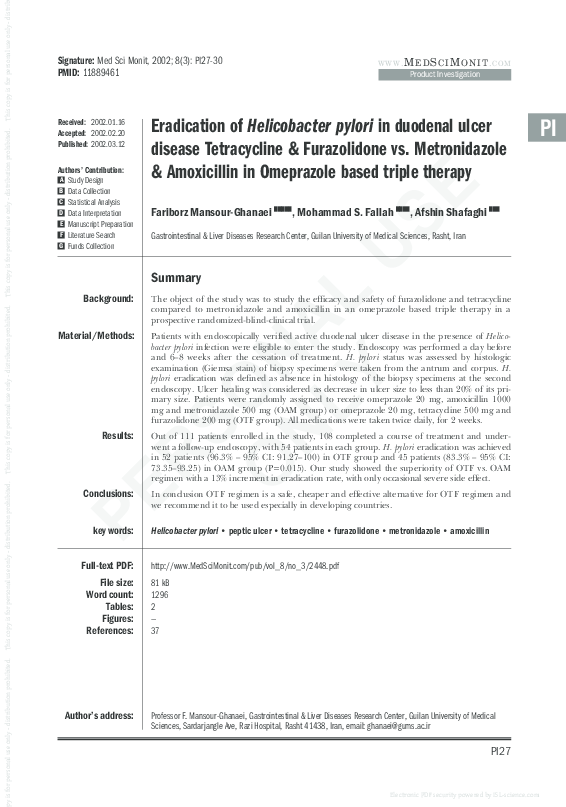(PDF) Eradication of Helicobacter pylori in duodenal ulcer disease ...