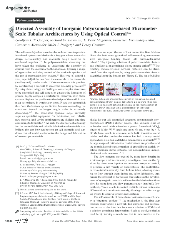 (PDF) Directed Assembly of Inorganic Polyoxometalate-based Micrometer-Scale Tubular ...