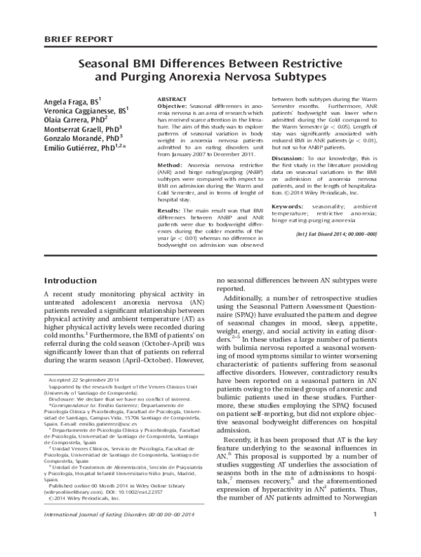 (PDF) Seasonal BMI differences between restrictive and purging anorexia ...