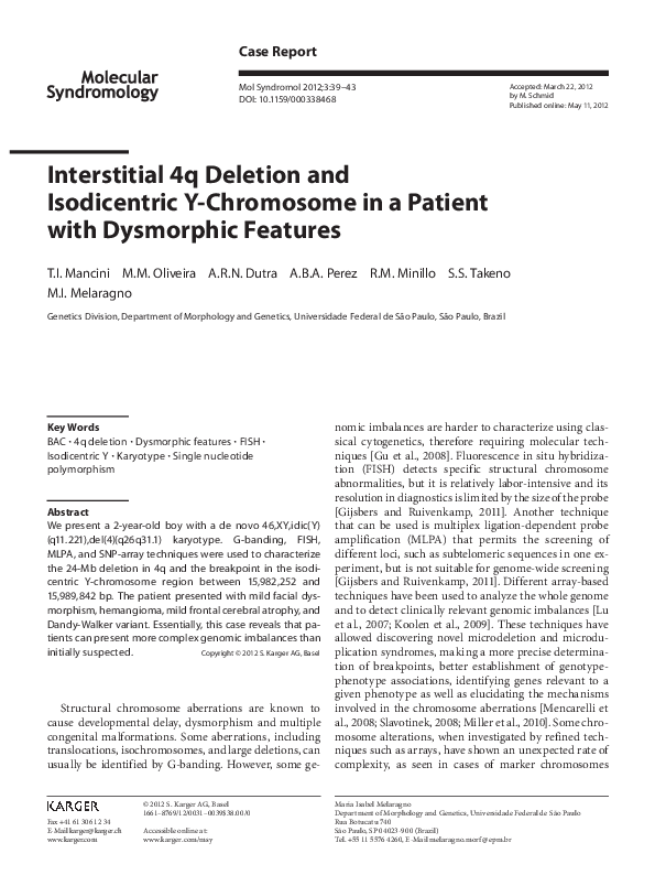 (PDF) Interstitial 4q deletion and isodicentric Y-chromosome in a ...