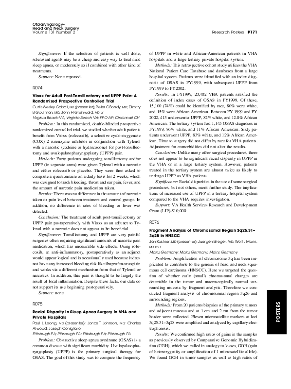 (PDF) Vioxx for adult post-tonsillectomy and UPPP pain: A randomized ...