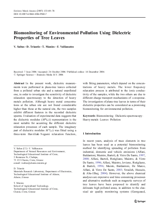 (PDF) Biomonitoring of Environmental Pollution Using Dielectric ...