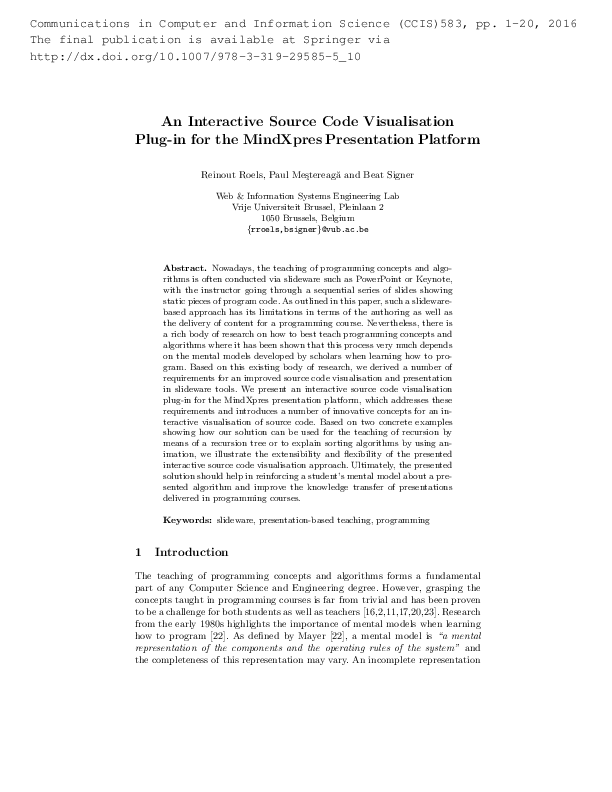 An Interactive Source Code Visualisation Plug In For The Mindxpres Presentation Platform