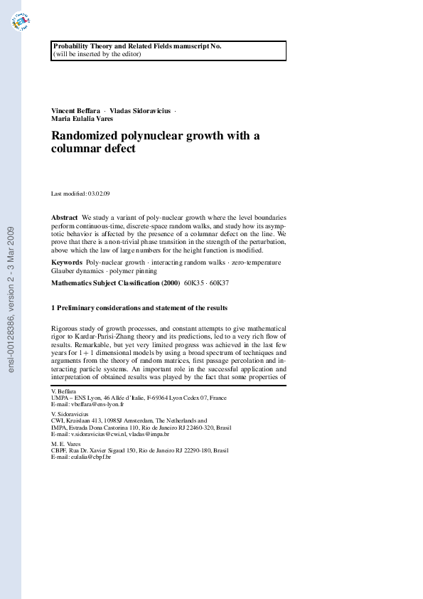 (PDF) Randomized polynuclear growth with a columnar defect