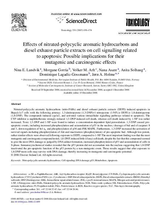 (PDF) Effects of nitrated-polycyclic aromatic hydrocarbons and diesel exhaust particle extracts ...