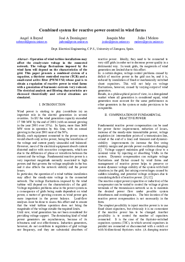 Pdf Combined System For Reactive Power Control In Wind Farms