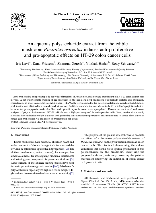 (PDF) An aqueous polysaccharide extract from the edible mushroom Pleurotus ostreatus induces ...