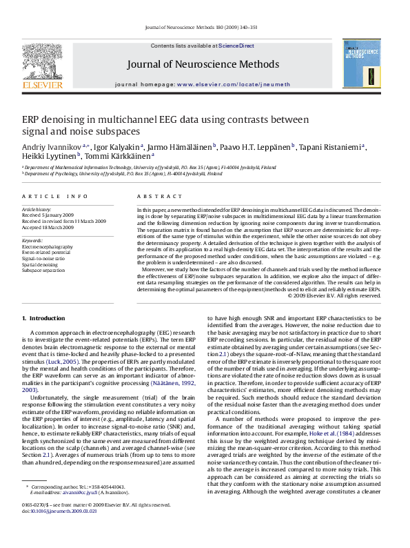 (PDF) ERP denoising in multichannel EEG data using contrasts between signal and noise subspaces
