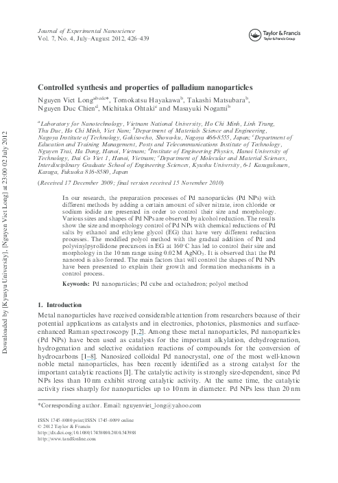 (PDF) Controlled synthesis and properties of palladium nanoparticles