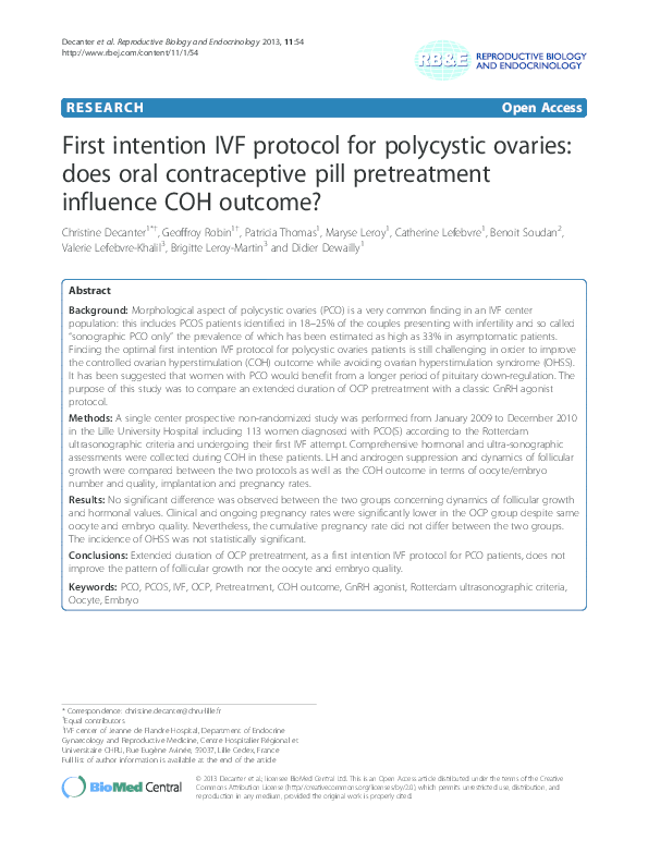 (PDF) First intention IVF protocol for polycystic ovaries: does oral ...