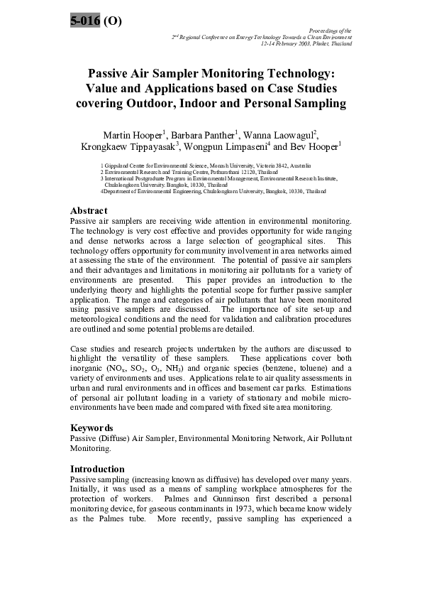 (PDF) 5-016 (O) Passive Air Sampler Monitoring Technology: Value and ...