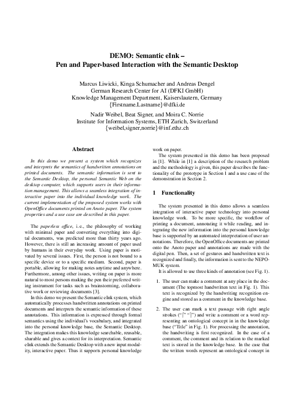 Semantic eInk: Pen and Paper-based Interaction with the Semantic Desktop