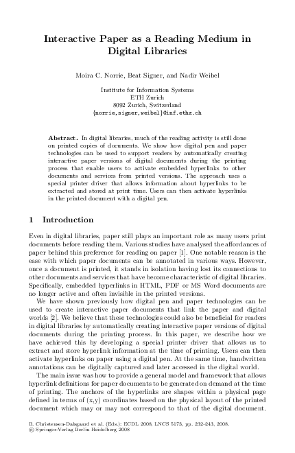 Interactive Paper as a Reading Medium in Digital Libraries