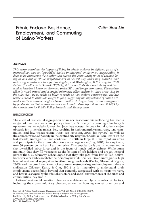 (PDF) Ethnic enclave residence, employment, and commuting of Latino workers