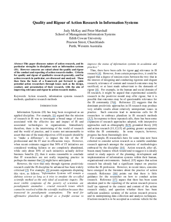 (PDF) Quality and rigour of action research in information systems