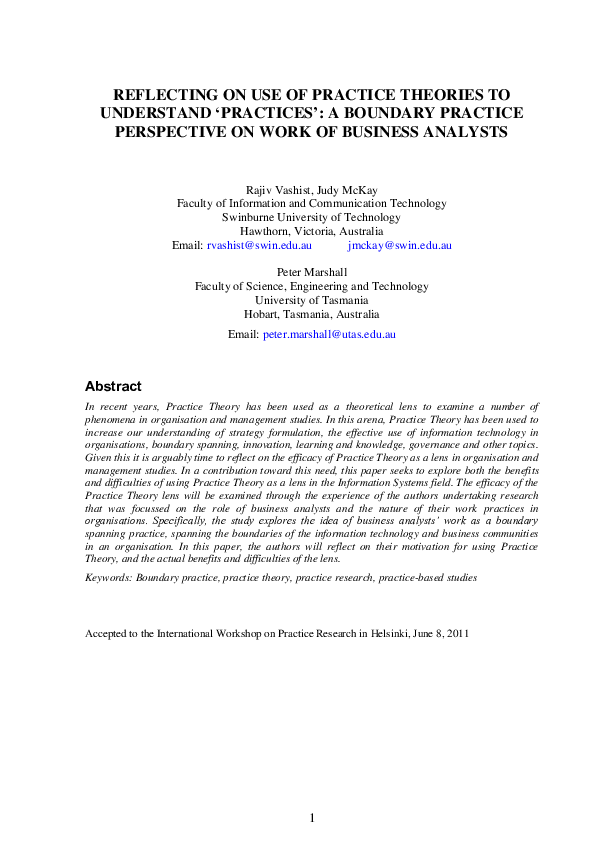 (PDF) Reflecting on Use of Practice Theories to Understand ‘Practices ...