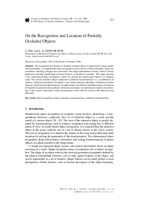 (PDF) On the recognition and location of partially occluded objects
