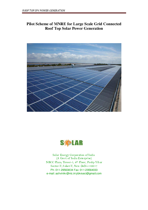 Pilot Scheme of MNRE for Large Scale Grid Connected Roof Top Solar ...