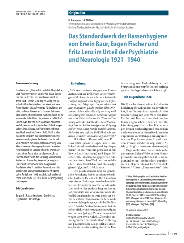 (PDF) Das Standardwerk der Rassenhygiene von Erwin Baur, Eugen Fischer ...