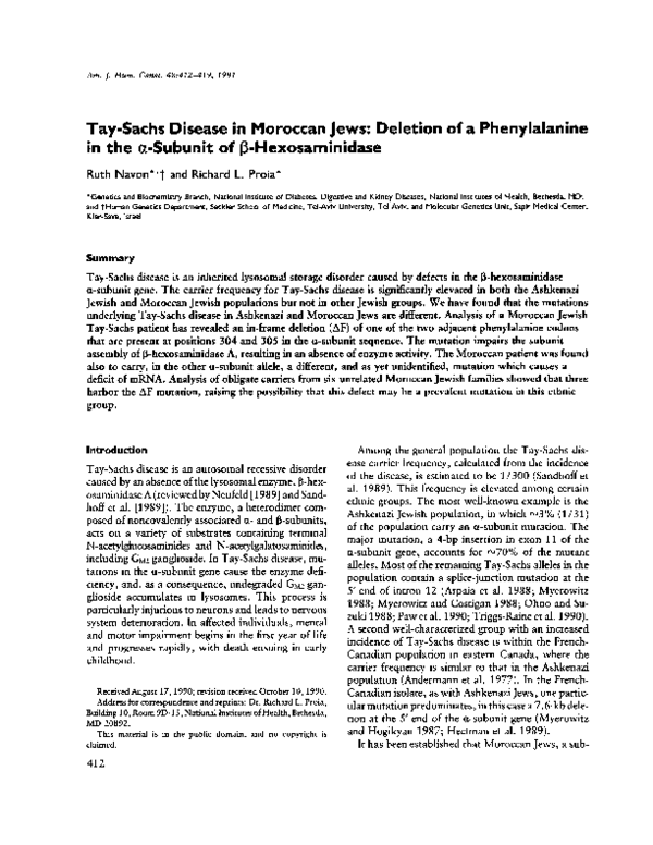 (PDF) Biochemistry and Genetics of Tay-Sachs Disease | Barbara Triggs ...