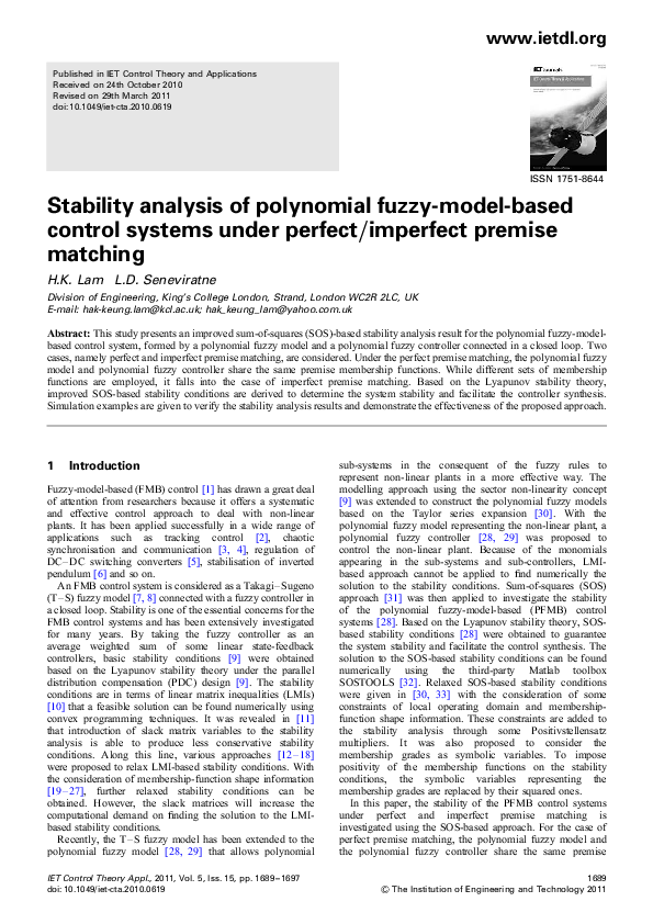 (PDF) Stability Analysis of Polynomial-Fuzzy-Model-Based Control Systems With Mismatched Premise ...
