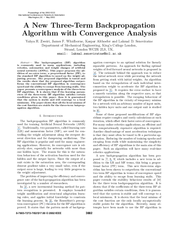 (PDF) A new three-term backpropagation algorithm with convergence analysis