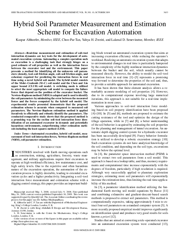 (PDF) Hybrid Soil Parameter Measurement and Estimation Scheme for Excavation Automation