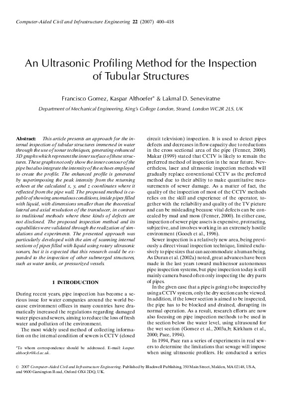 (PDF) An Ultrasonic Profiling Method for the Inspection of Tubular ...