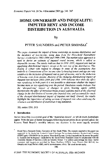 (PDF) HOME OWNERSHIP AND INEQUALITY: IMPUTED RENT AND INCOME ...