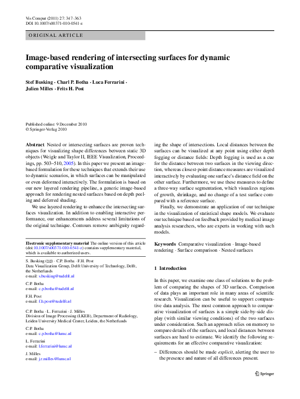 Pdf Image Based Rendering Of Intersecting Surfaces For Dynamic Comparative Visualization